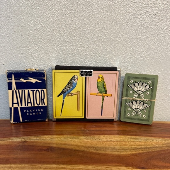 Games | Vintage Aviator 2 Sets Of Parakeet Bird Playing Cards Bundle Of ...